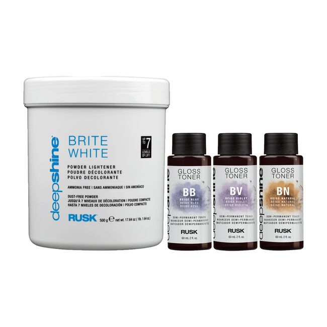 Brite White Powder Lightener, 3 Gloss Toner, Swatch Card - Rusk | CosmoProf