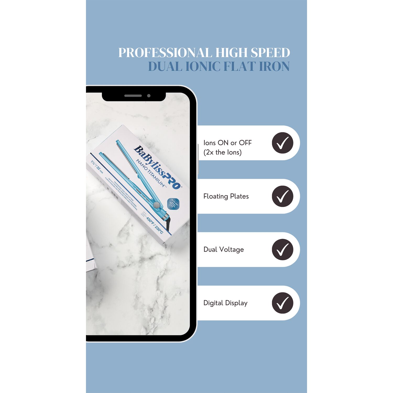 Nano Titanium 1.25 Inch Dual Ionic Flat Iron - BaBylissPRO | CosmoProf