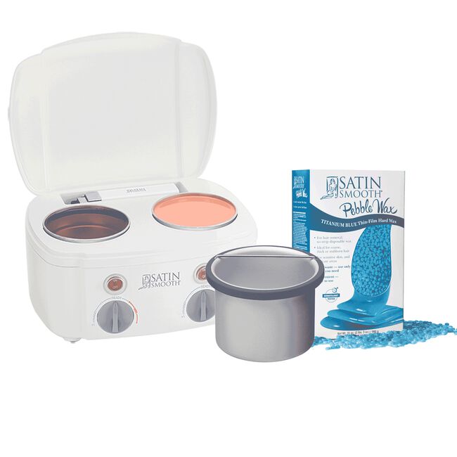 Double Wax Warmer w/Metal Insert Pot+Blue Pebble Hard Wax - Satin ...